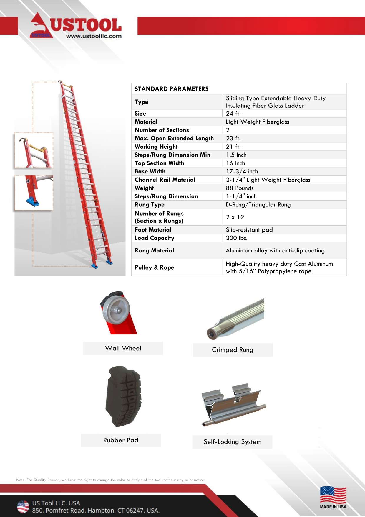 UST-LA024FRP Heavy-Duty Extendable Insulating Fiber Glass Ladder