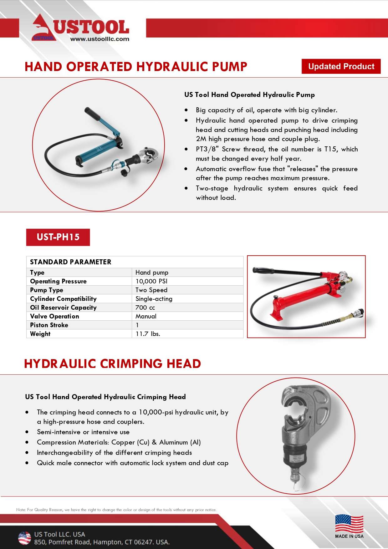 UST-PH15 Hand Operated Hydraulic Pump